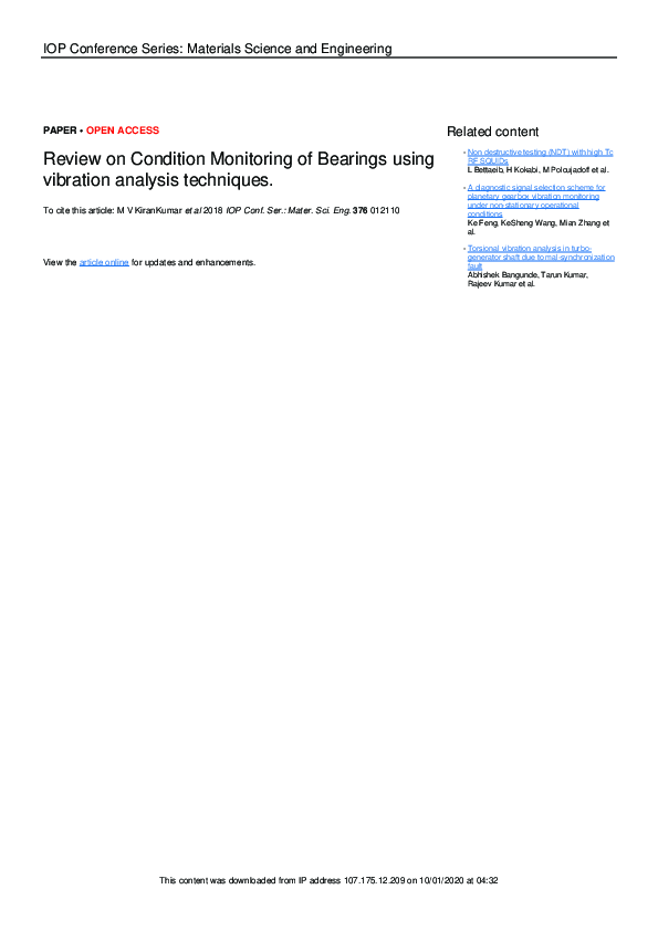 Pdf Review On Condition Monitoring Of Bearings Using Vibration