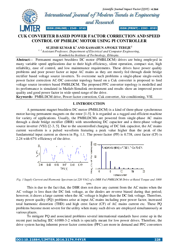 (PDF) CUK Converter based Power Factor Correction and speed control of PMBLDC Motor using PI ...