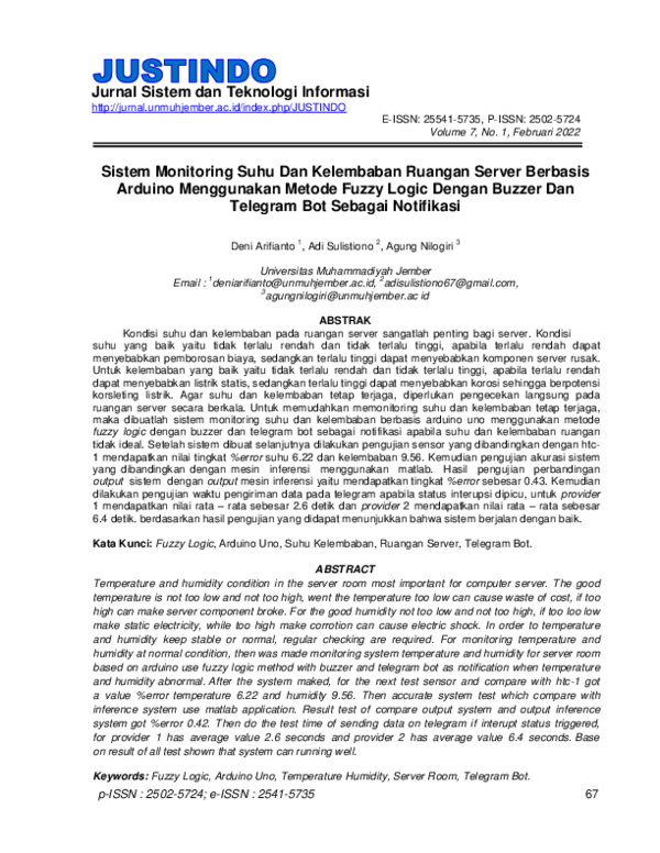 (PDF) Sistem Monitoring Suhu Dan Kelembaban Ruangan Server Berbasis ...