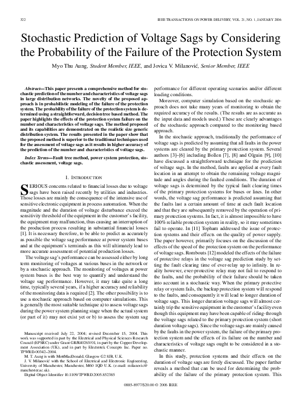(PDF) Stochastic Prediction of Voltage Sags by Considering the Probability of the Failure of the ...