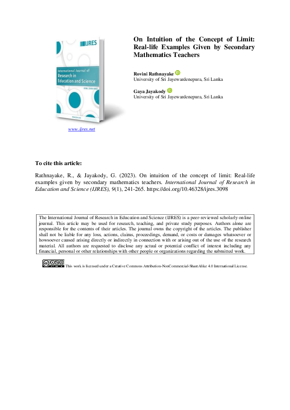 (PDF) On Intuition of the Concept of Limit: Real-life Examples Given by ...