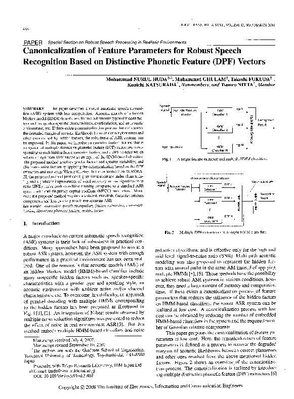 (PDF) Canonicalization of Feature Parameters for Robust Speech Recognition Based on Distinctive ...