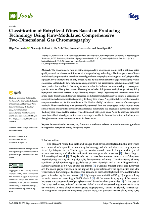 (PDF) Classification of Botrytized Wines Based on Producing Technology ...