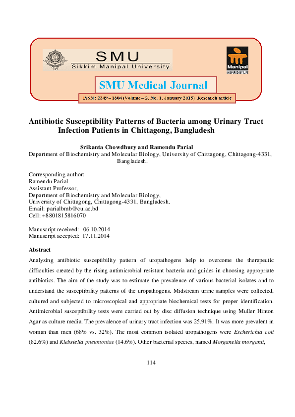 (PDF) Antibiotic Susceptibility Patterns of Bacteria among Urinary Tract Infection Patients in ...