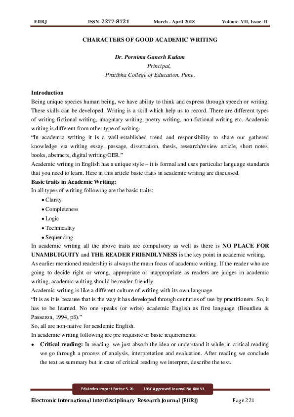 (PDF) Characters of Good Academic Writing