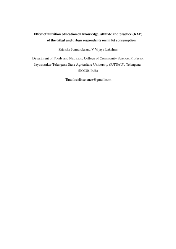 (PDF) Effect of nutrition education on knowledge, attitude and practice (KAP) of the tribal and ...