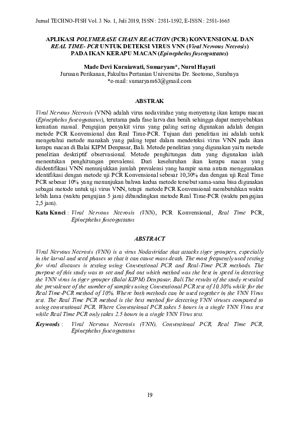 (PDF) APLIKASI POLYMERASE CHAIN REACTION (PCR) KONVENSIONAL DAN REAL TIME- PCR UNTUK DETEKSI ...