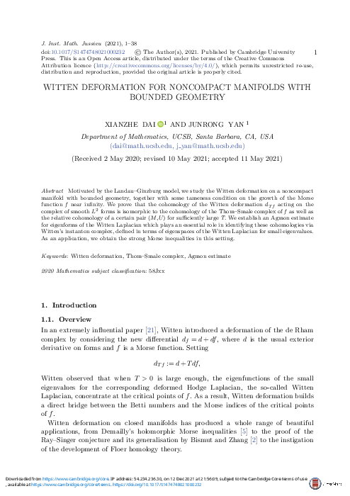 (PDF) Witten Deformation for Noncompact Manifolds with Bounded Geometry