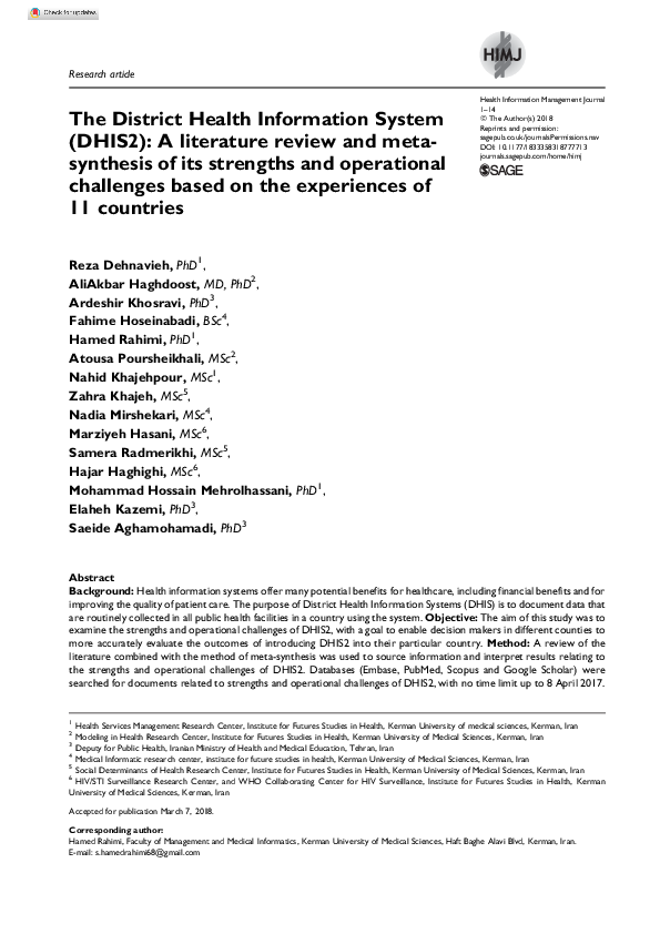 (PDF) The District Health Information System (DHIS2): A literature review and meta-synthesis of ...