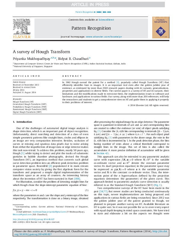 (PDF) A survey of Hough Transform