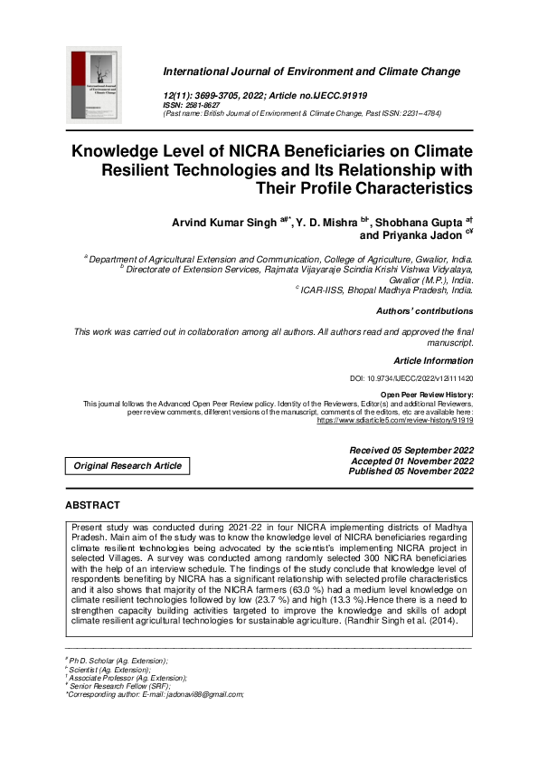 (PDF) Knowledge Level of NICRA Beneficiaries on Climate Resilient ...