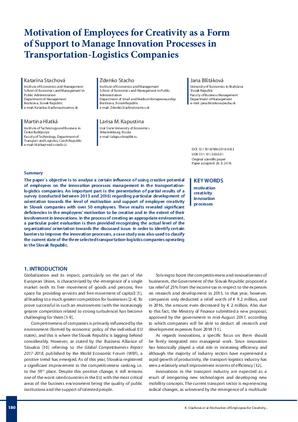 (PDF) Motivation of Employees for Creativity as a Form of Support to ...