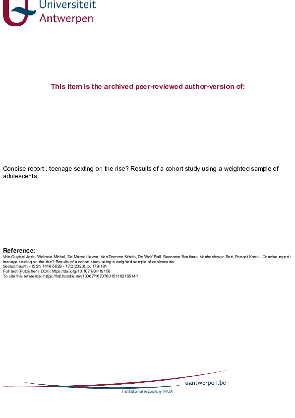 (PDF) Concise report: Teenage sexting on the rise? Results of a cohort ...