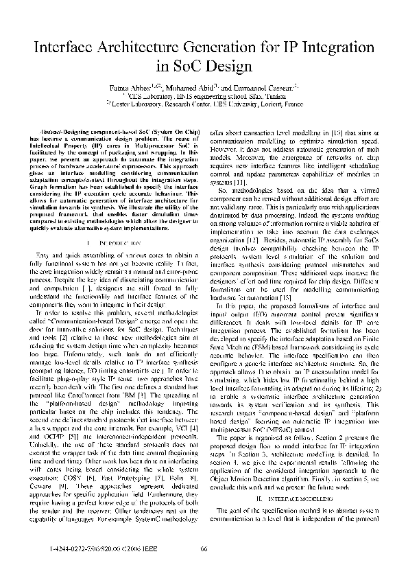 (PDF) Interface Architecture Generation for IP Integration in SoC Design (PDF) Interface Architecture Generation for IP Integration in SoC Design