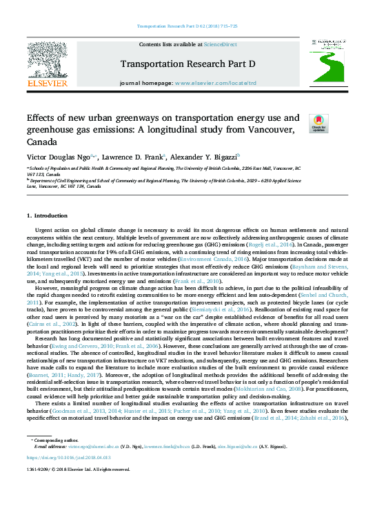(PDF) Effects of new urban greenways on transportation energy use and ...