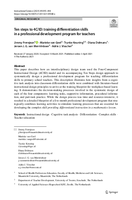 (PDF) Ten steps to 4C/ID: training differentiation skills in a ...