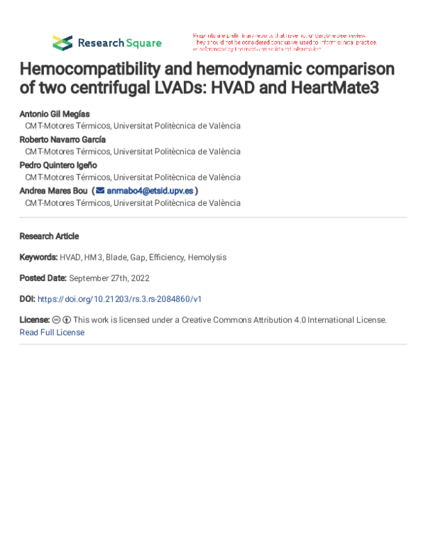 (PDF) Hemocompatibility and hemodynamic comparison of two centrifugal ...