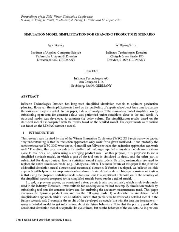 (PDF) Simulation Model Simplification For Changing Product Mix Scenario | Hans Ehm - Academia.edu