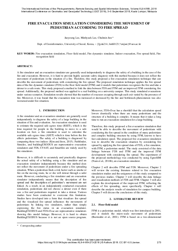 Pdf Fire Evacuation Simulation Considering The Movement Of Pedestrian According To Fire Spread
