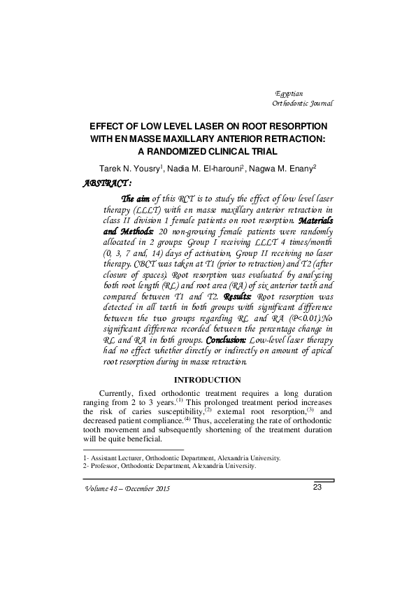 (PDF) Effect of low level laser on root resorption with en masse ...