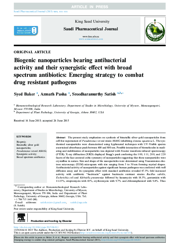 (PDF) Biogenic nanoparticles bearing antibacterial activity and their ...