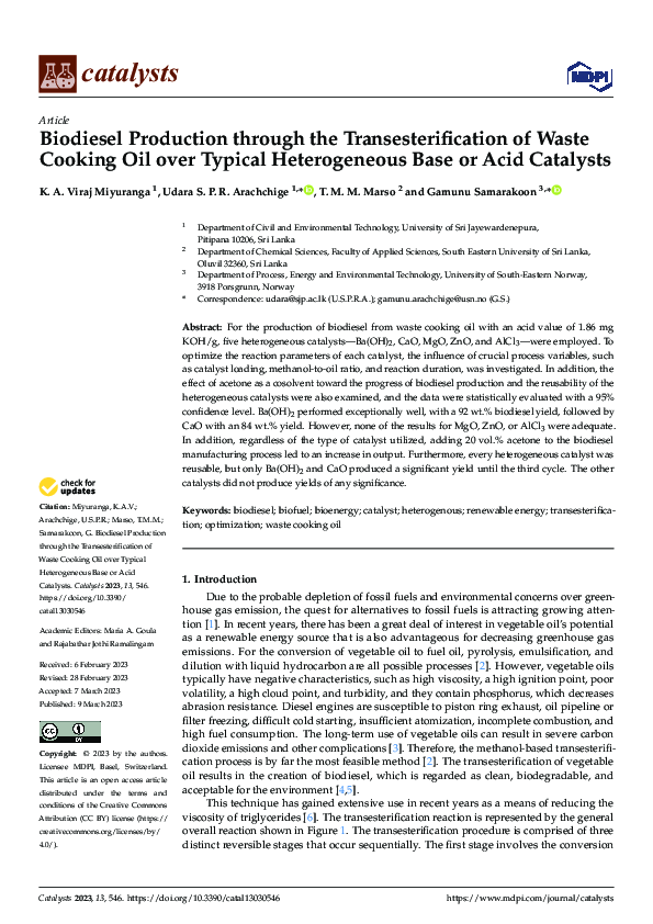(PDF) Biodiesel Production through the Transesterification of Waste ...