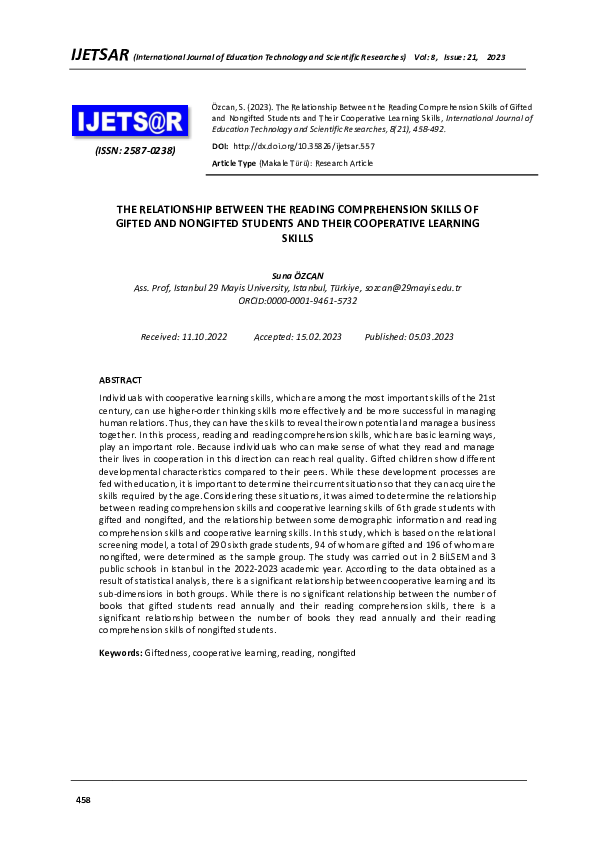 (PDF) THE RELATIONSHIP BETWEEN THE READING COMPREHENSION SKILLS OF GIFTED AND NONGIFTED STUDENTS ...