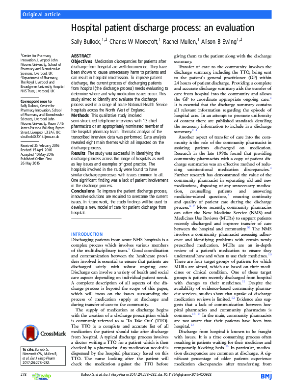 (PDF) Hospital patient discharge process: an evaluation