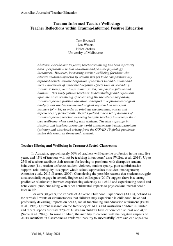 (PDF) Trauma-informed Teacher Wellbeing: Teacher Reflections within ...