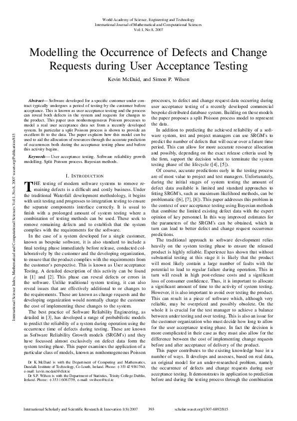 (PDF) Modelling The Occurrence Of Defects And Change Requests During ...