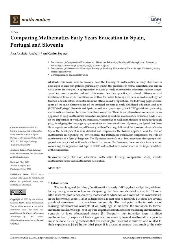 (PDF) Comparing Mathematics Early Years Education in Spain, Portugal ...