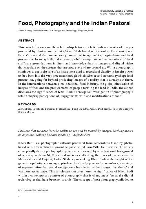 (PDF) Food, Photography and the Indian Pastoral