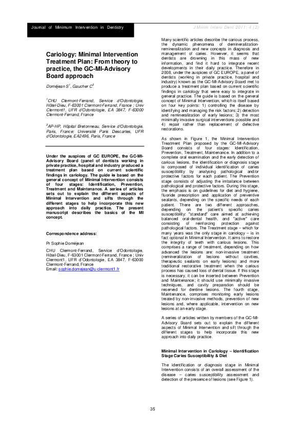 (PDF) Cariology: Minimal intervention treatment plan: from theory to ...