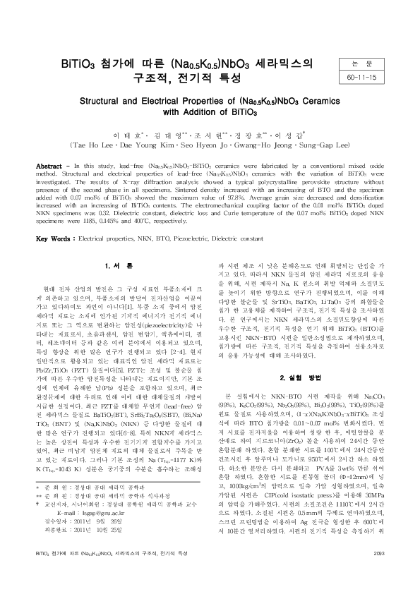 (PDF) BiTiO 3 첨가에 따른 (Na 0.5 K 0.5 )NbO 3 세라믹스의 구조적, 전기적 특성 | Seohyeon ...
