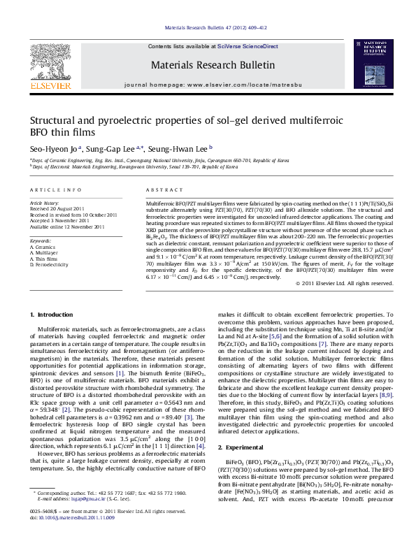 (PDF) Structural and pyroelectric properties of sol–gel derived ...