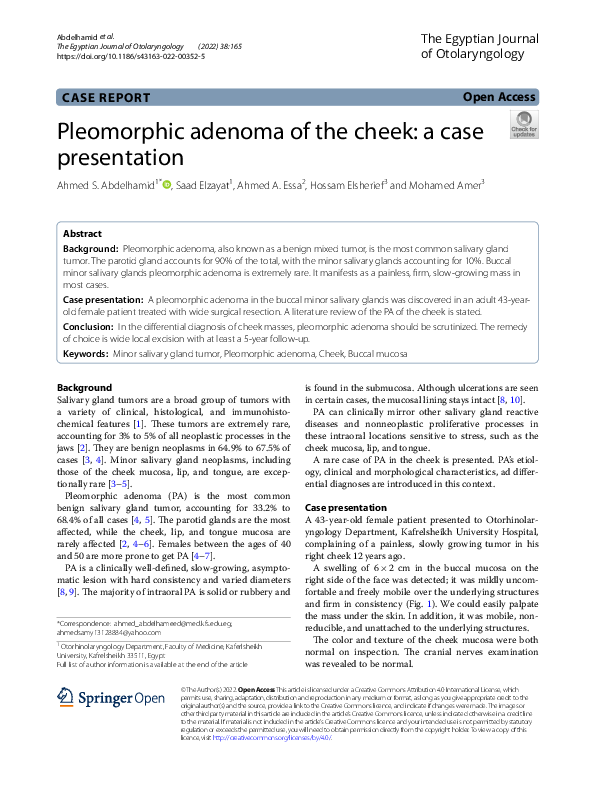 (PDF) Pleomorphic adenoma of the cheek: a case presentation