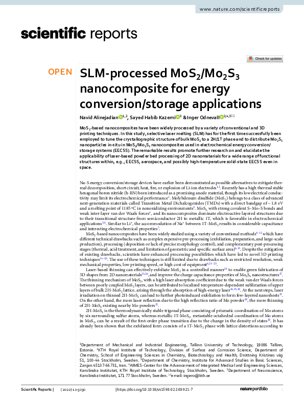 (PDF) SLM-processed MoS2/Mo2S3 nanocomposite for energy conversion ...