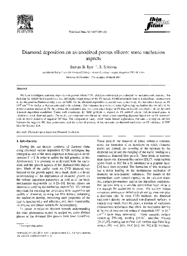 (PDF) Diamond deposition on as-anodized porous silicon: some nucleation ...