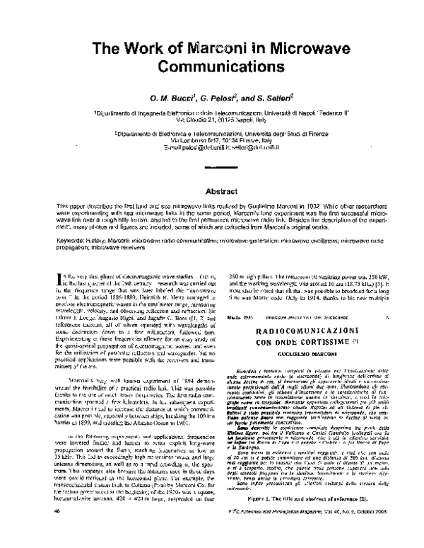 (PDF) The work of Marconi in microwave communications