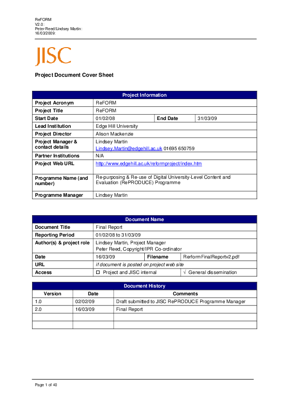 (PDF) ReFORM Project Final Report