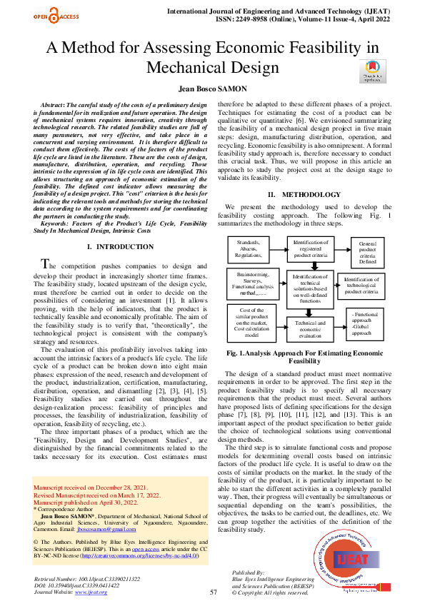 (PDF) A Method for Assessing Economic Feasibility in Mechanical Design