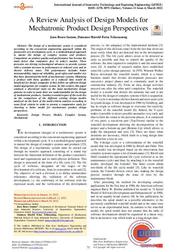 (PDF) A Review Analysis of Design Models for Mechatronic Product Design ...