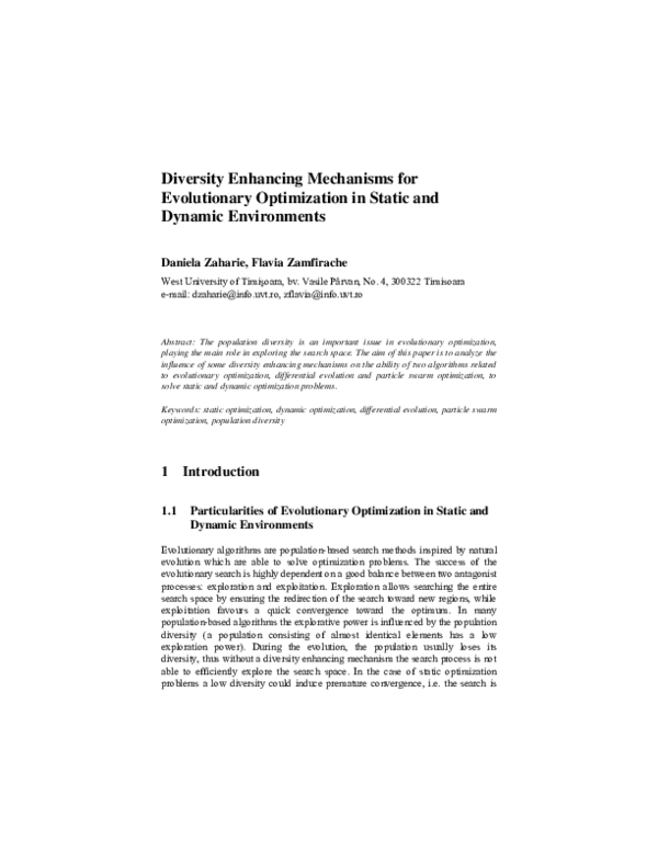 (PDF) 1.1 Particularities of Evolutionary Optimization in Static and Dynamic Environments