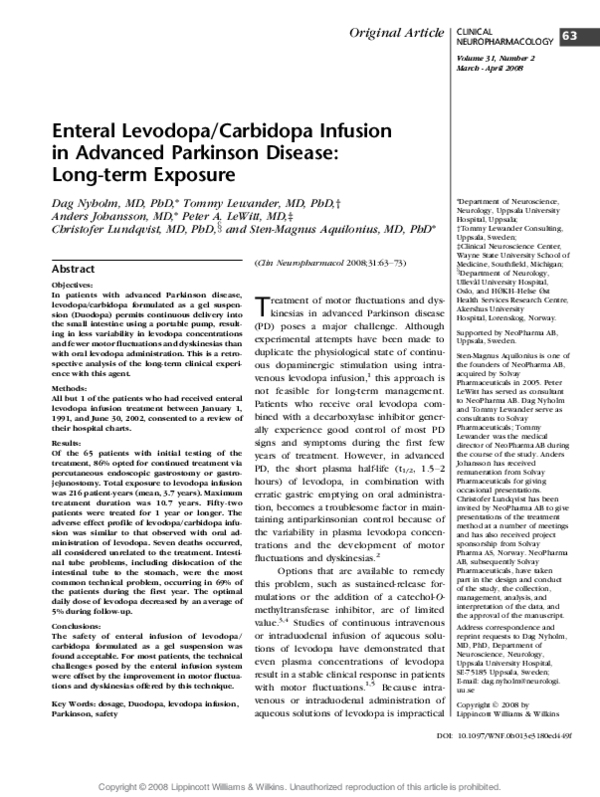 (PDF) Enteral Levodopa/Carbidopa Infusion in Advanced Parkinson Disease ...
