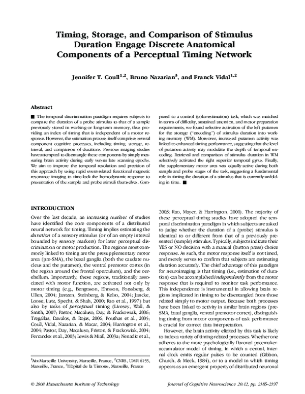 (PDF) Timing, Storage, and Comparison of Stimulus Duration Engage ...