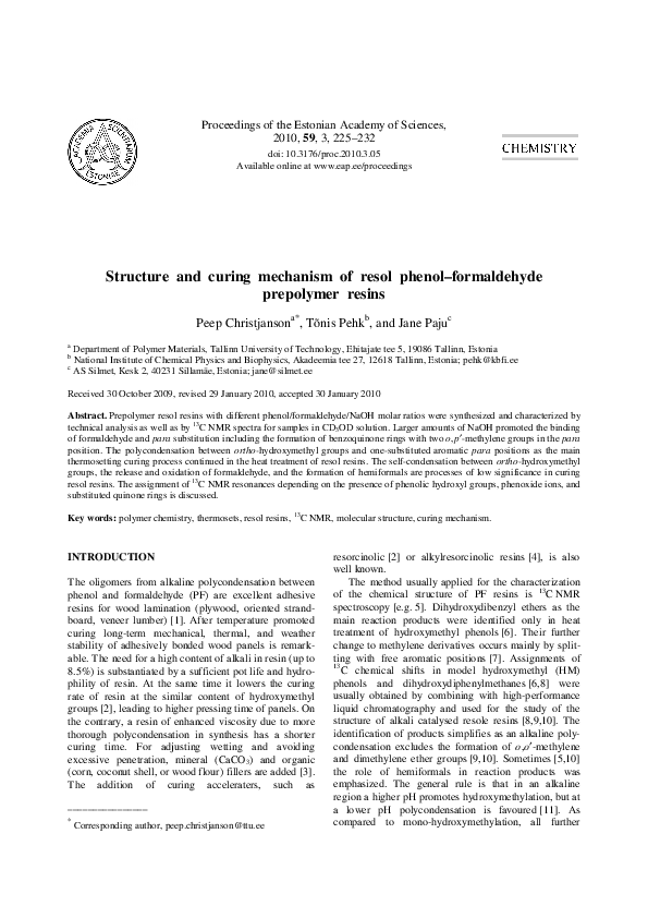 (PDF) Structure and curing mechanism of resol phenol-formaldehyde ...