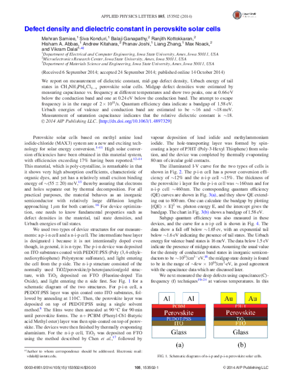 (PDF) Defect density and dielectric constant in perovskite solar cells