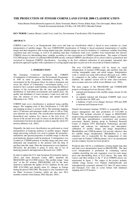 (PDF) The production of Finnish CORINE land cover 2000 classification
