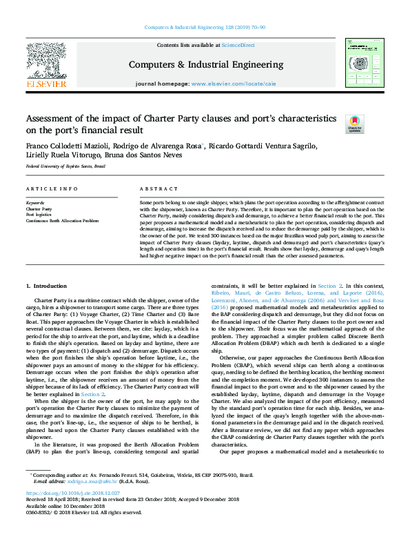 (PDF) Assessment of the impact of Charter Party clauses and port’s ...