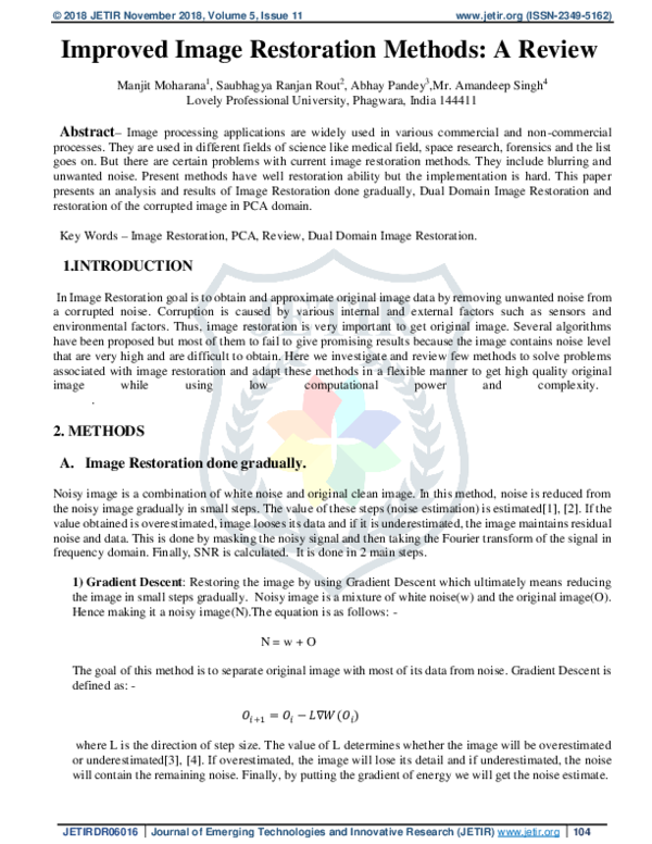 (PDF) Improved Image Restoration Methods: A Review